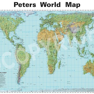 Peters Equal Area World Map (environmental) - Etsy