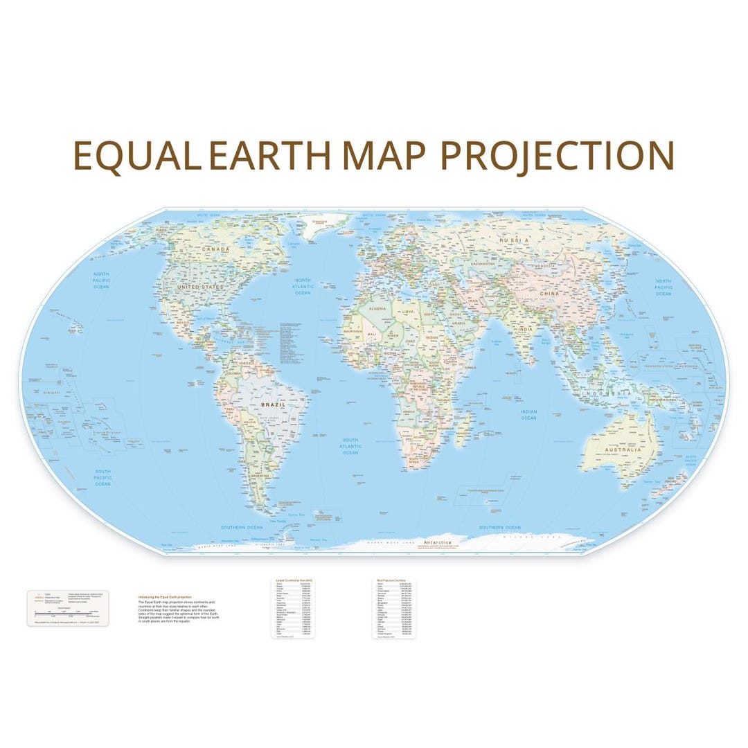 Equal Earth Wall Map (political) - Etsy