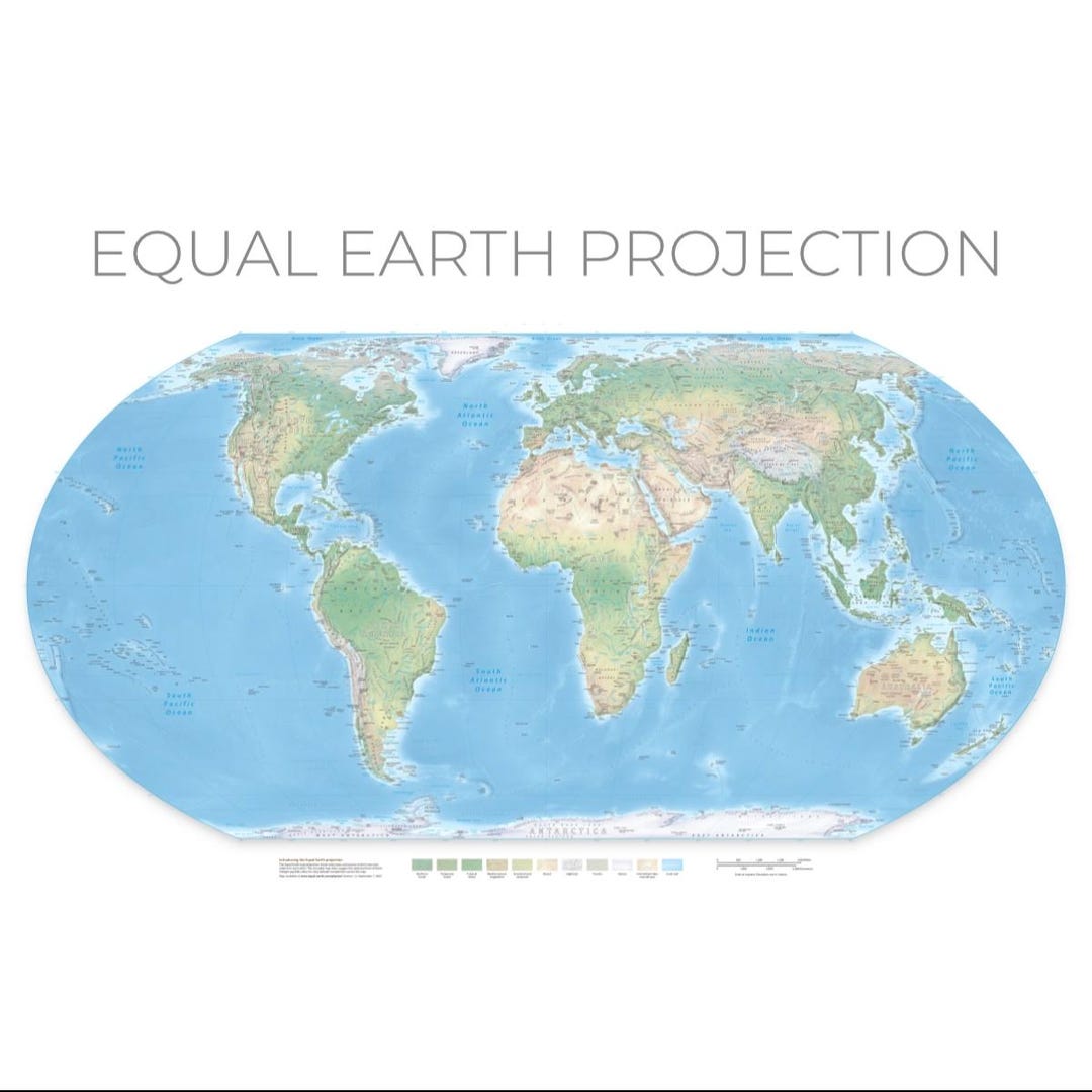 Equal Earth Wall Map (physical) - Etsy