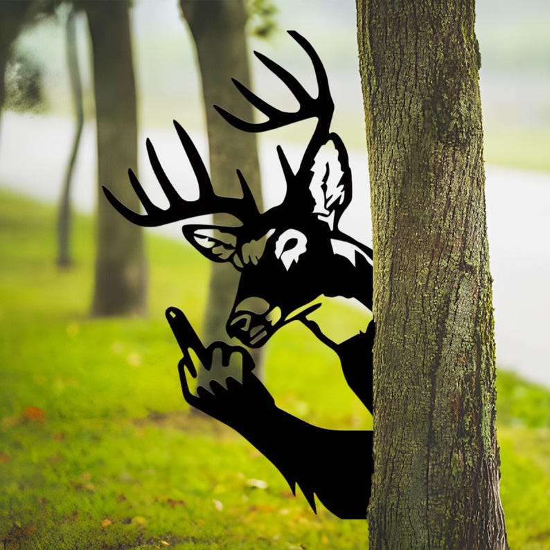 Peek-a-boo Flipping off Deer Metal Sign, Funny Deer Decor, Outdoor Rude ...