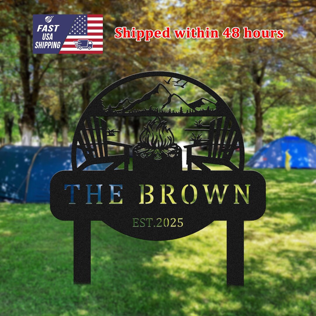 Custom Campfire Sign Metal Stake, Personalized Camp Decor, Camp Name ...