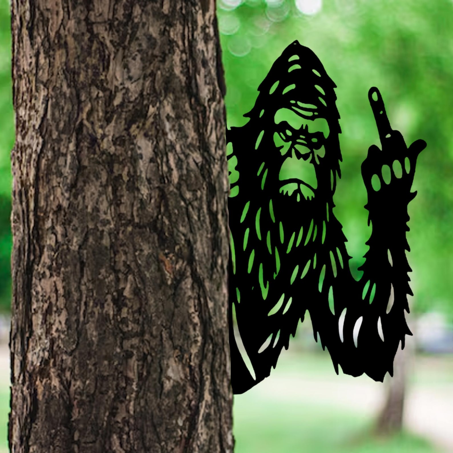 Flipping off Bigfoot Metal Sign, Peek-a-boo Flipping off Bigfoot Metal ...