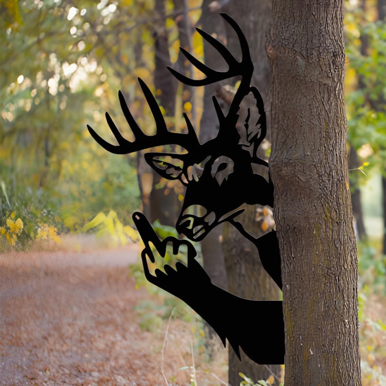 Peek-a-boo Flipping off Deer Metal Sign, Funny Deer Decor, Outdoor Rude ...