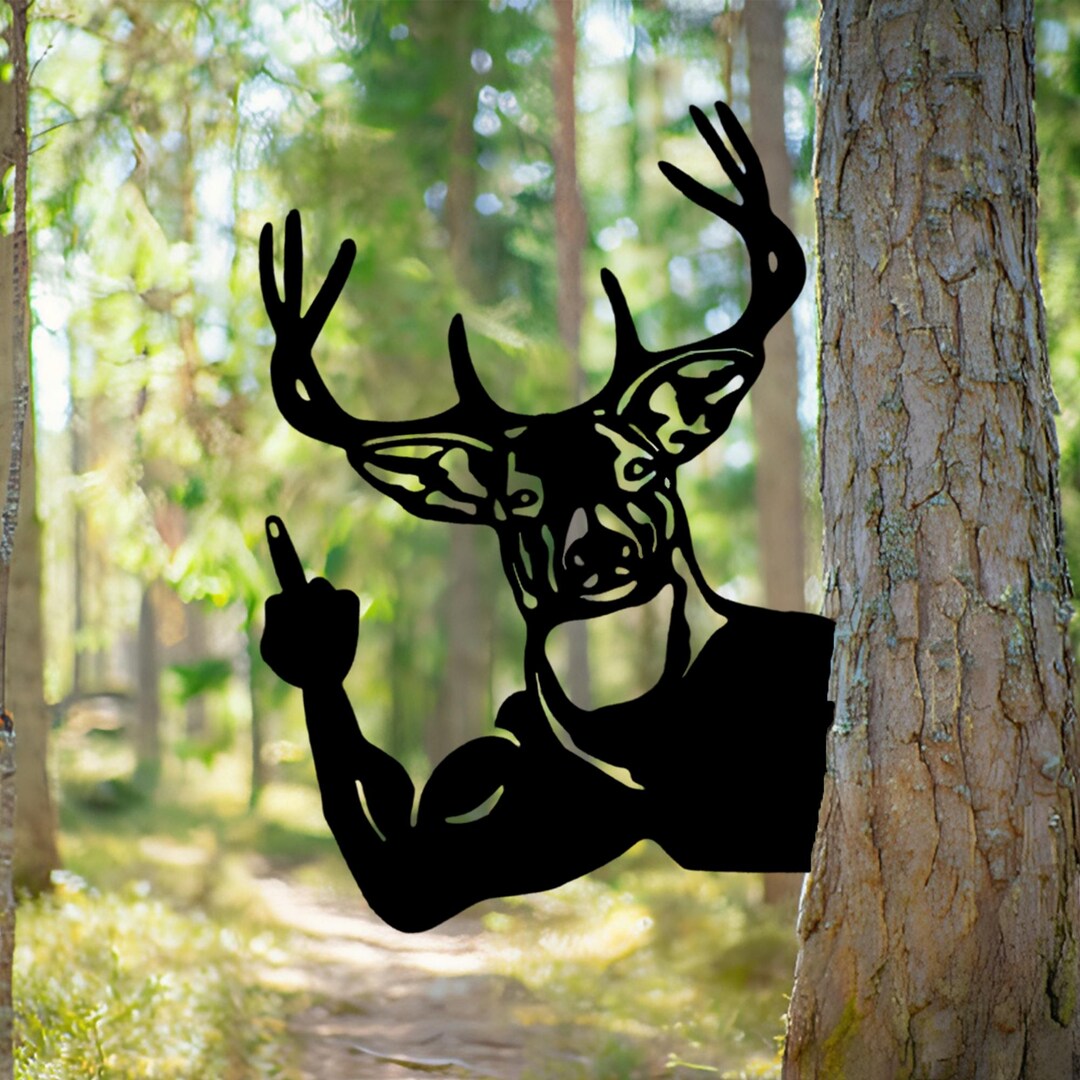 Peek-a-boo Flipping off Deer Metal Sign, Funny Deer Decor, Outdoor Rude ...