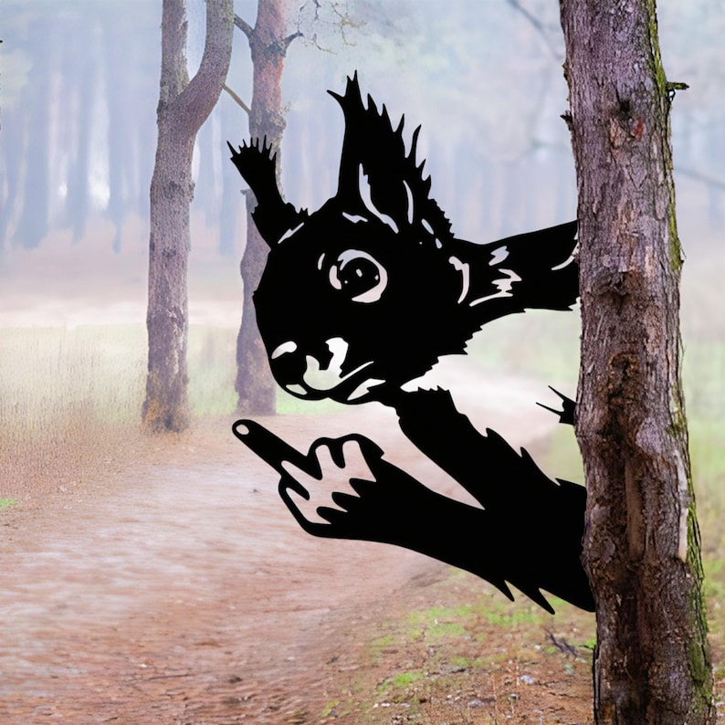 Peek-a-boo Flipping off Squirrel Metal Sign, Funny Squirrel Decor ...