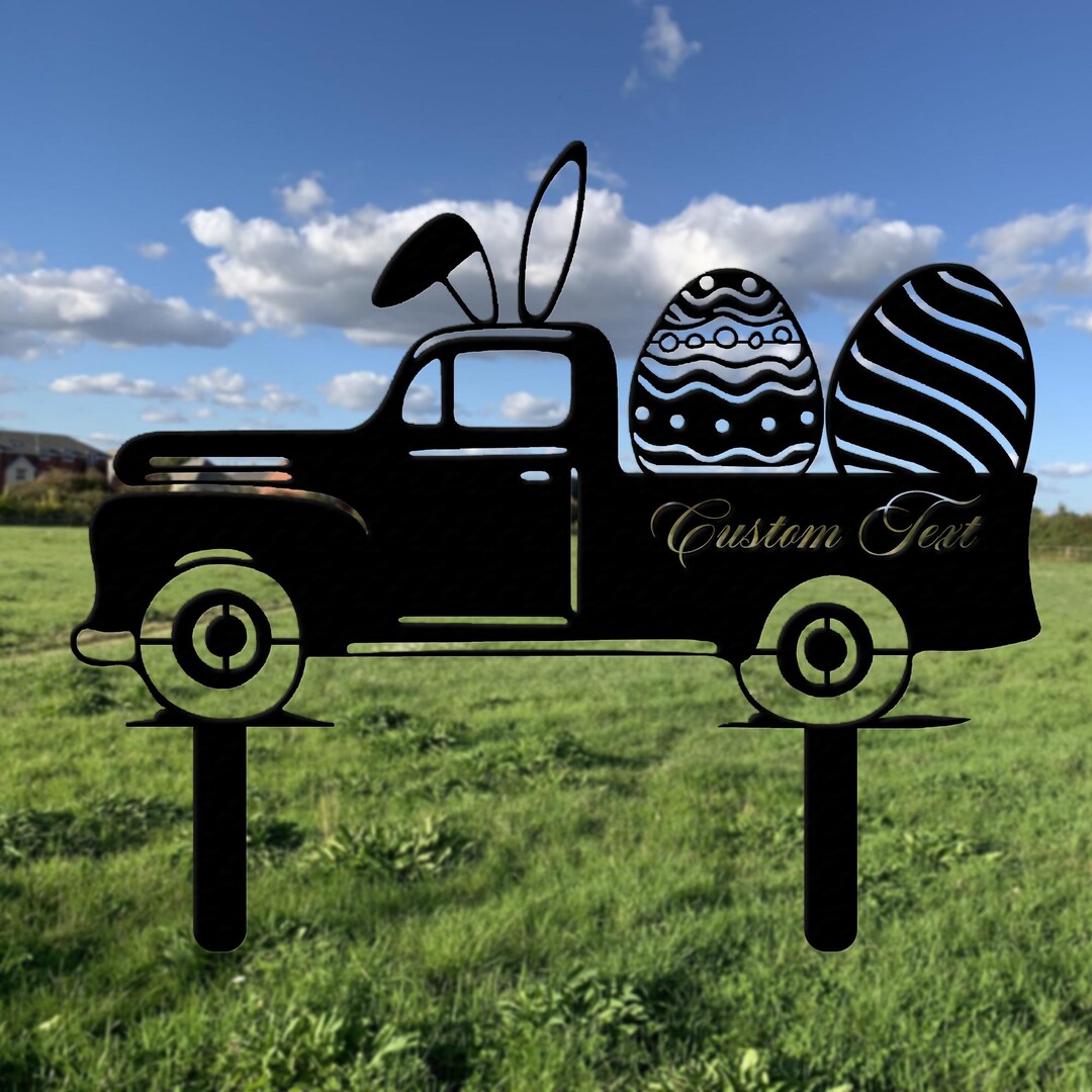 Personalized Outdoor Happy Easter Metal Yard Stake, Custom Bunny Ears ...