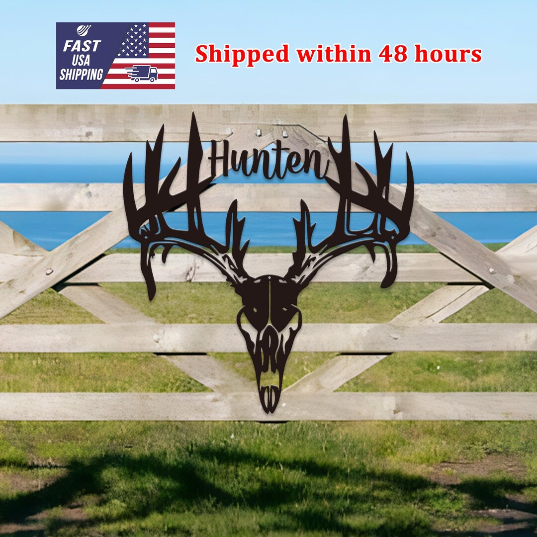 Custom Antler Metal Sign, Personalized Antler Decor With Name, Hunting ...