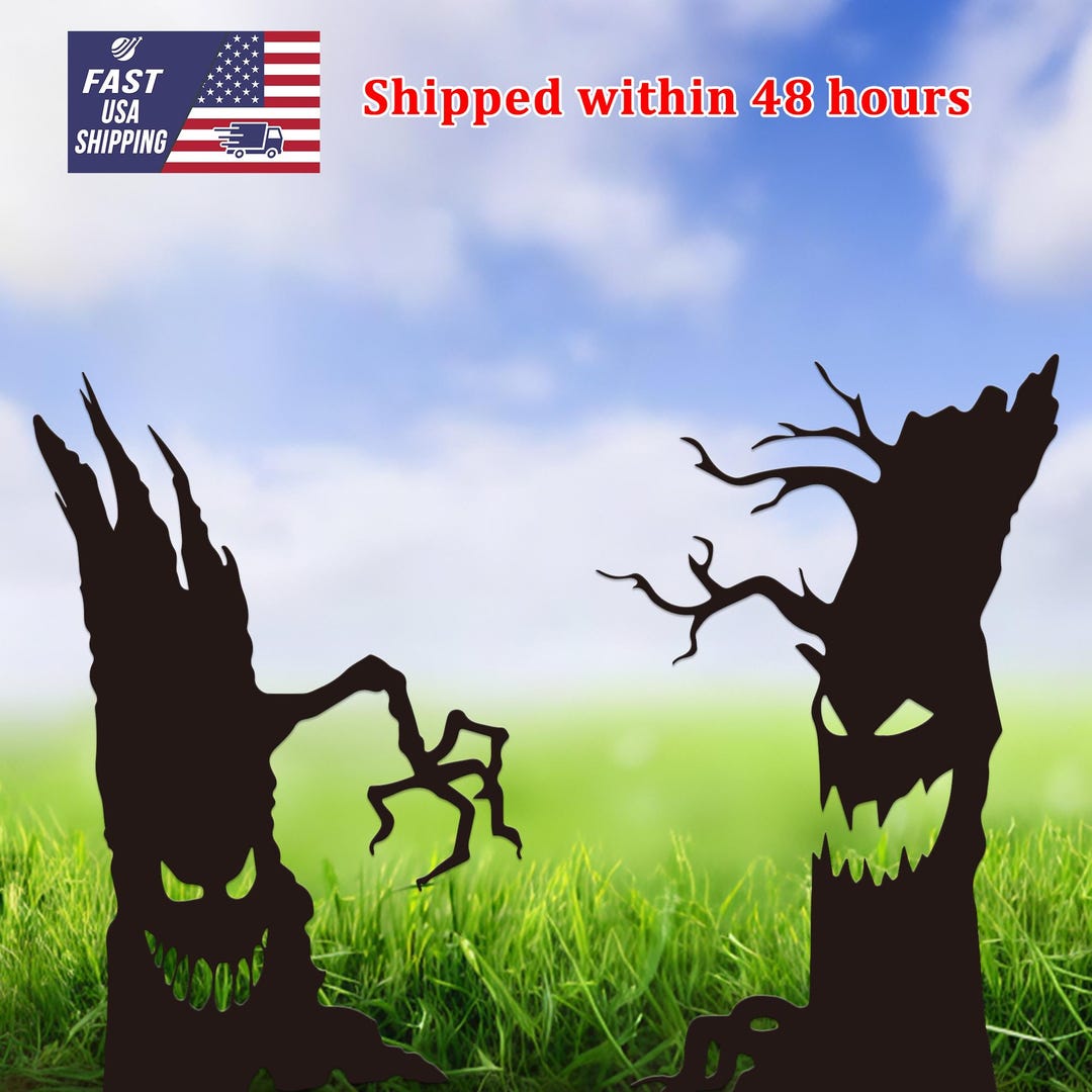 Halloween Spooky Evil Trees Metal Sign, Halloween Evil Tree Garden ...