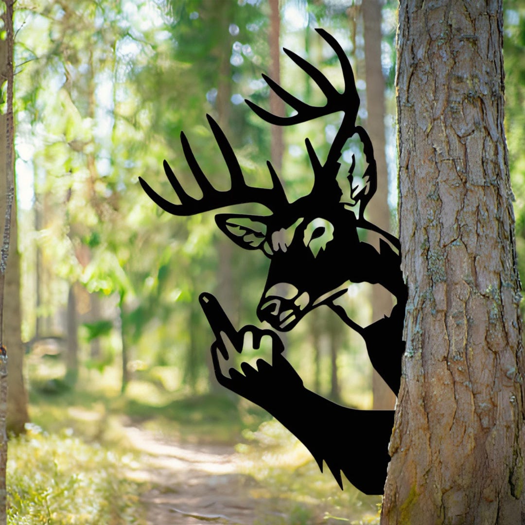 Peek-a-boo Flipping off Deer Metal Sign, Funny Deer Decor, Outdoor Rude ...