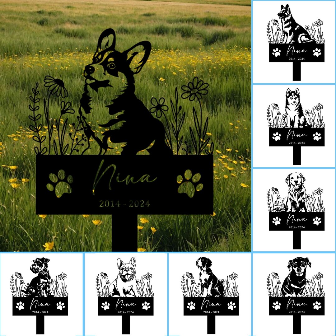 Personalized Metal Dog Stake, Dog Memorial Stake With Flowers, Custom ...