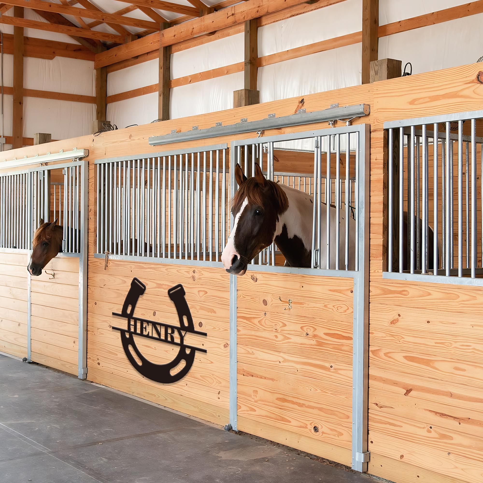 Custom Horse Name Metal Sign, Personalized Horseshoe Stable Name Sign ...