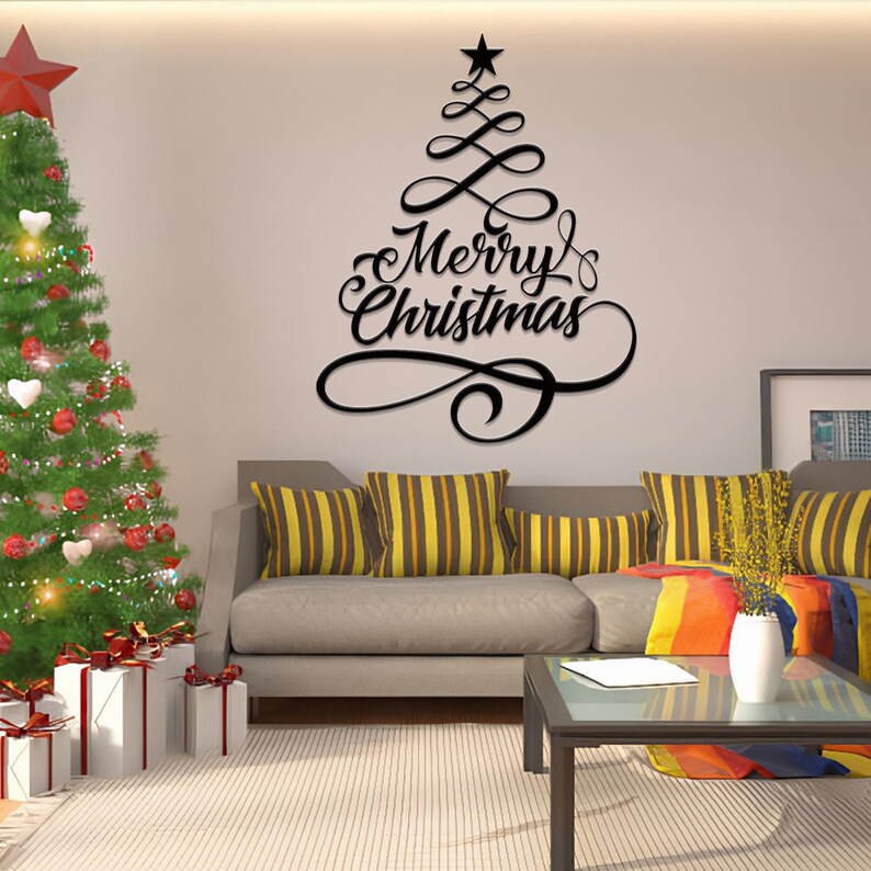 Christmas Tree Metal Wall Art, Merry Christmas Sign, Festive Holiday ...