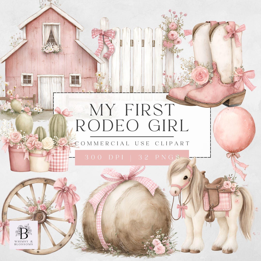 My First Rodeo Pink Clipart- Cowgirl Birthday, Western Baby Shower Art ...