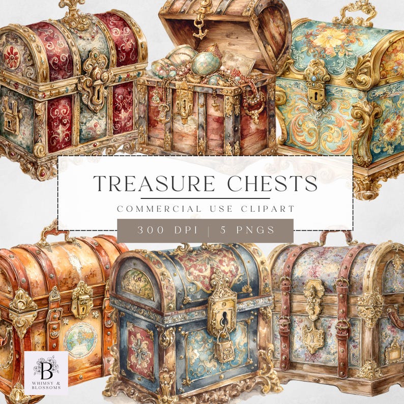 Treasure Chest Clipart - Pirate Treasure PNG, Digital Download ...