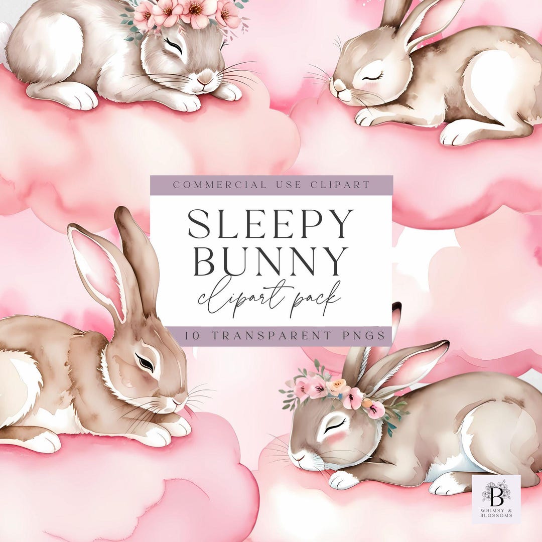 Cute Sleeping Bunny Clipart - Watercolor Bunny - Baby Shower Decor ...