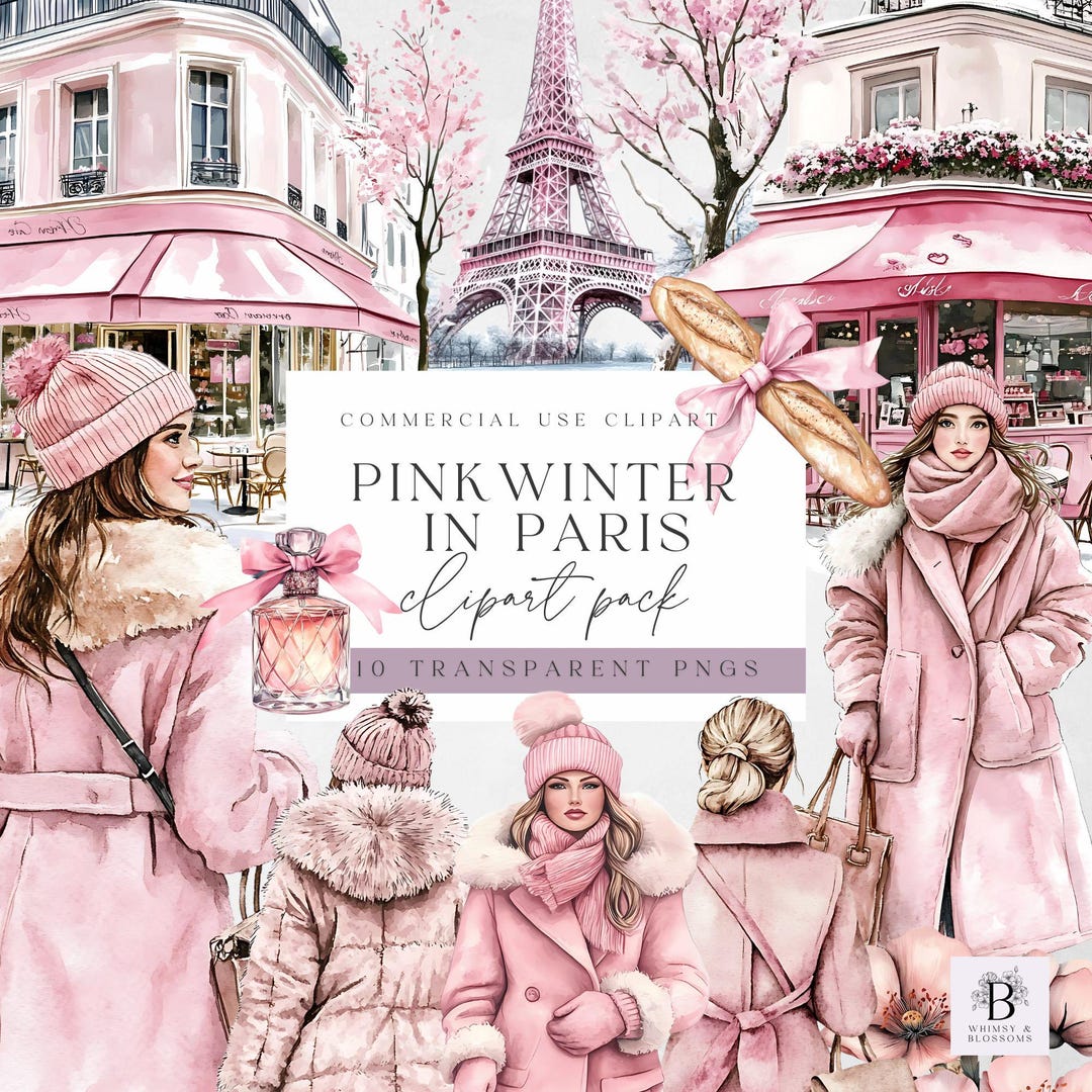 Pink Winter in Paris Clipart - Winter Graphics PNG - Elegant Paris ...