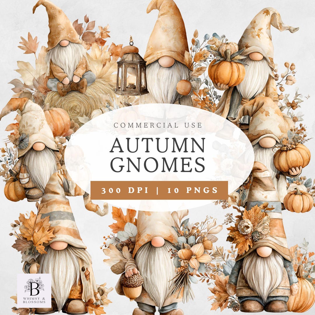 Autumn Gnomes Clipart Pack, Fall Gnome Clipart Bundle, Watercolor ...