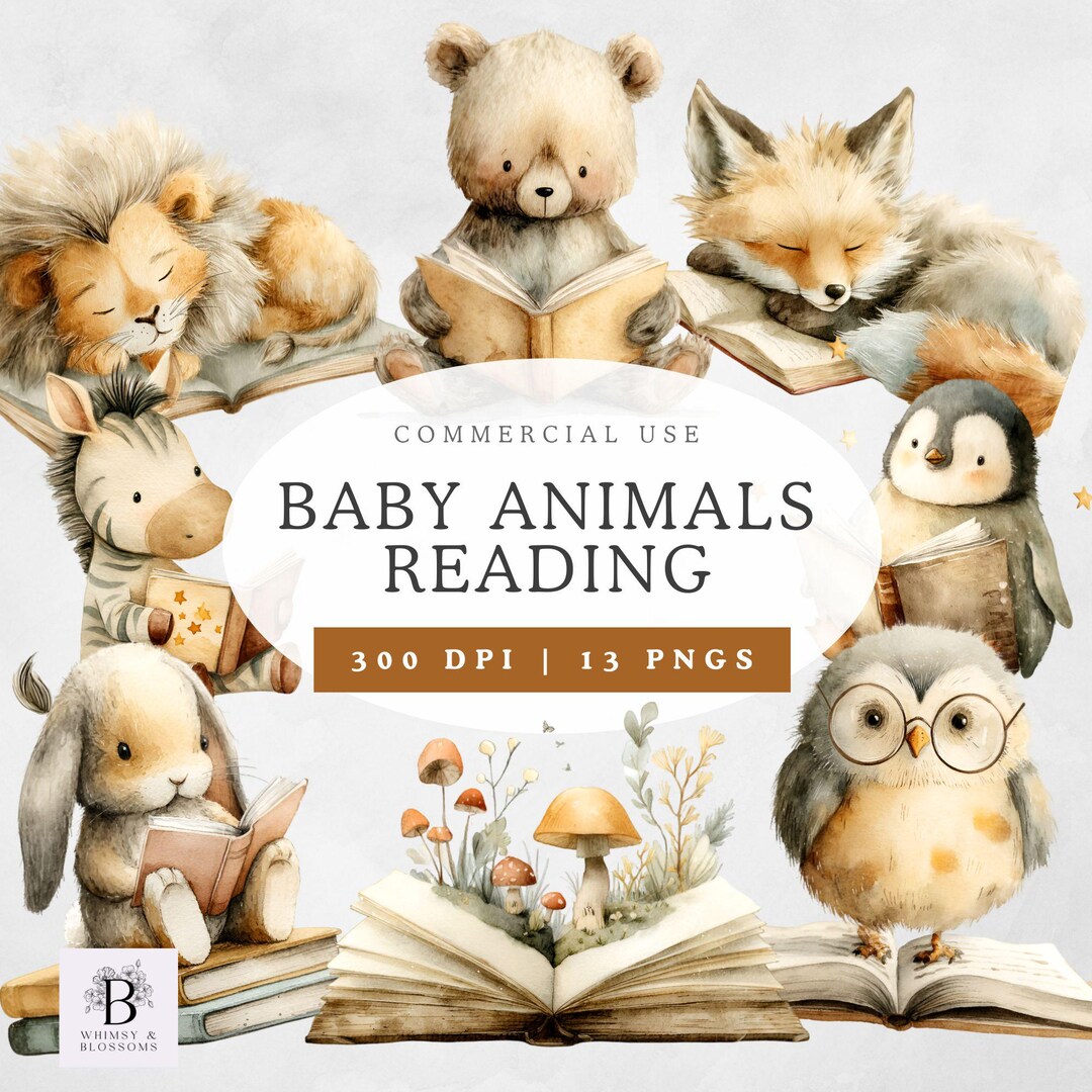 Baby Animals Reading Books Clipart | Nursery or Baby Shower Clipart ...