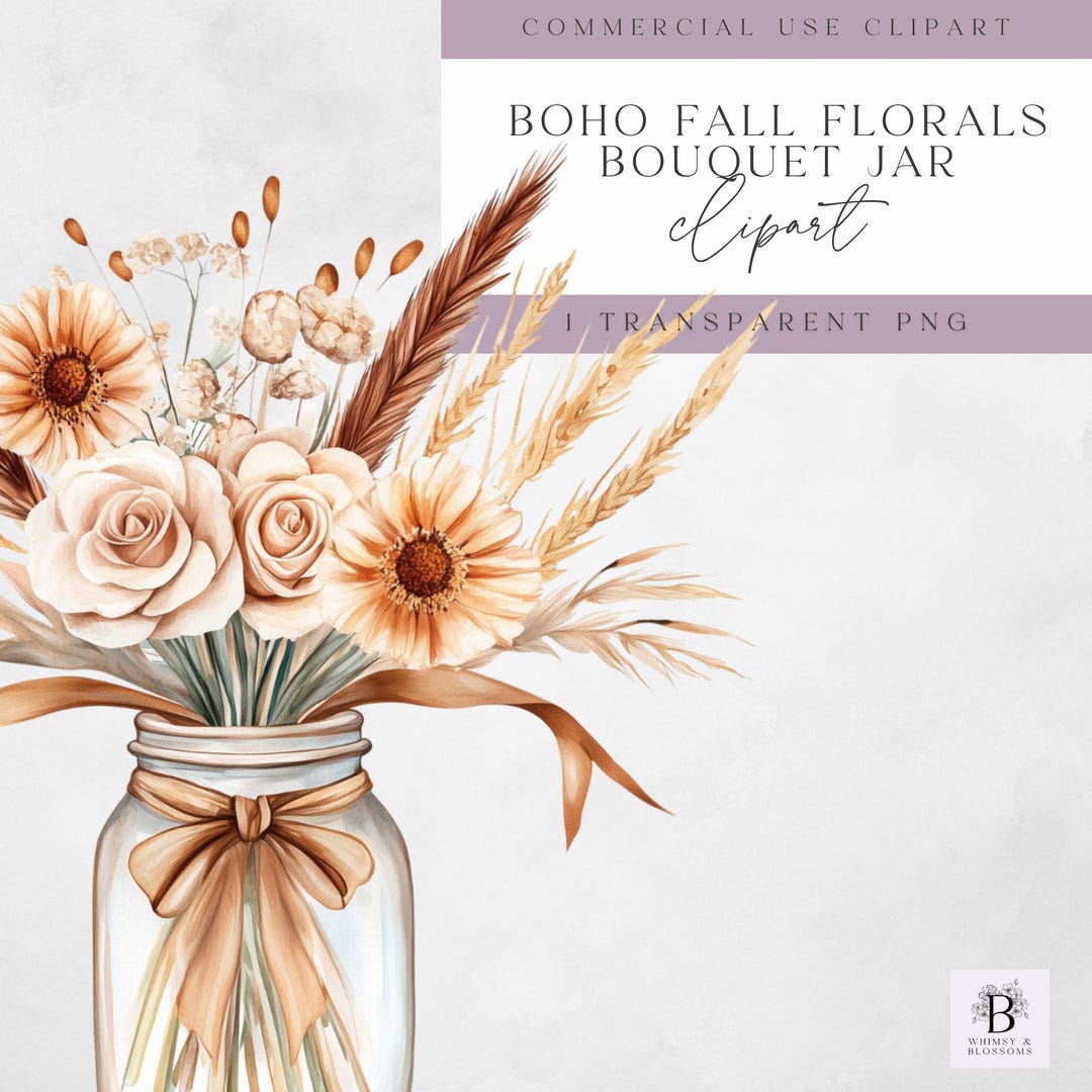 Fall Floral Boho Png - Boho Floral Bouquet Clipart - Watercolor Bouquet ...