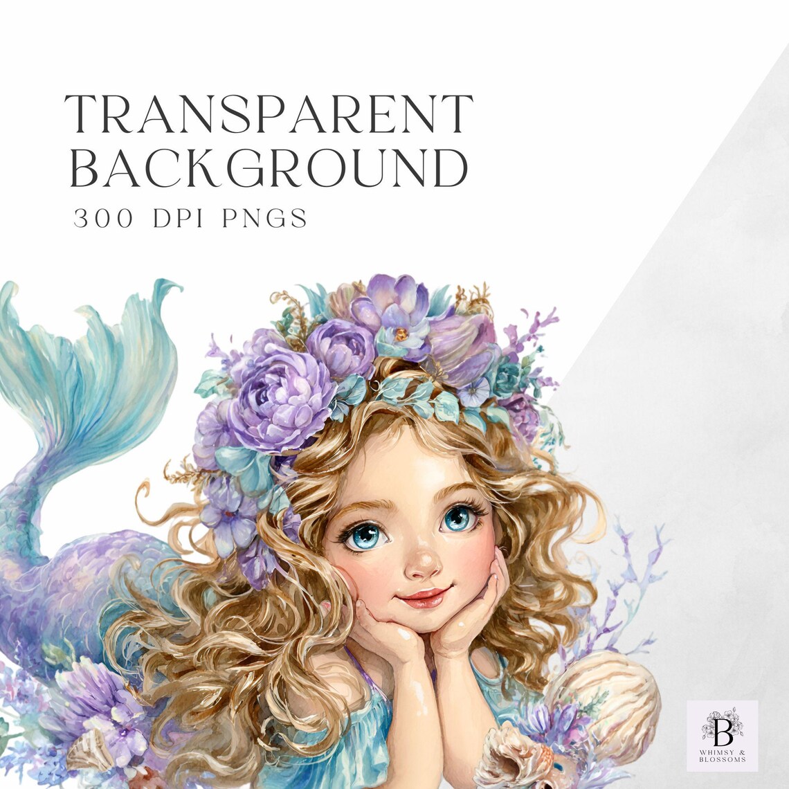 Pastel Mermaid Clipart - Cute Mermaid Girl Clipart- Transparent PNG for ...