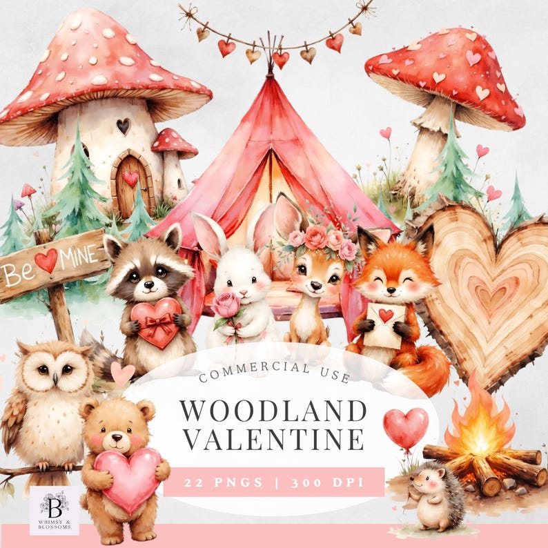 Woodland Valentine Clipart | Cute Woodland Animals PNG | Valentine ...