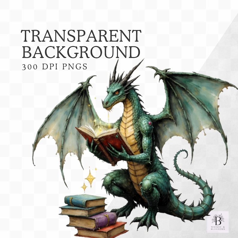Dragonstone Library Clipart Set, Fantasy Dragon Book PNG, Magical ...