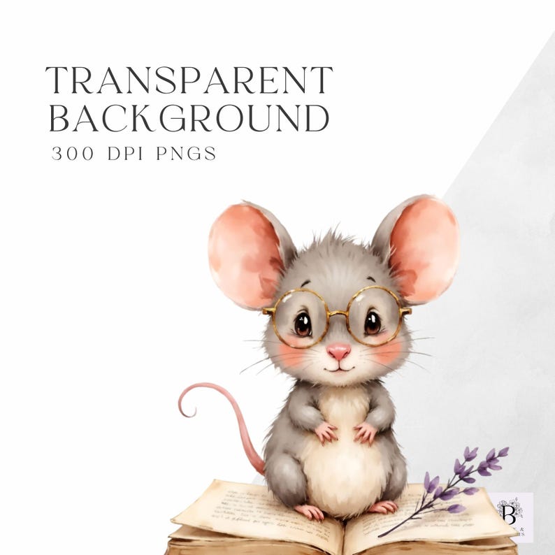 Mouse With Books Clipart, Watercolor Library Mouse Pngs , Vintage ...