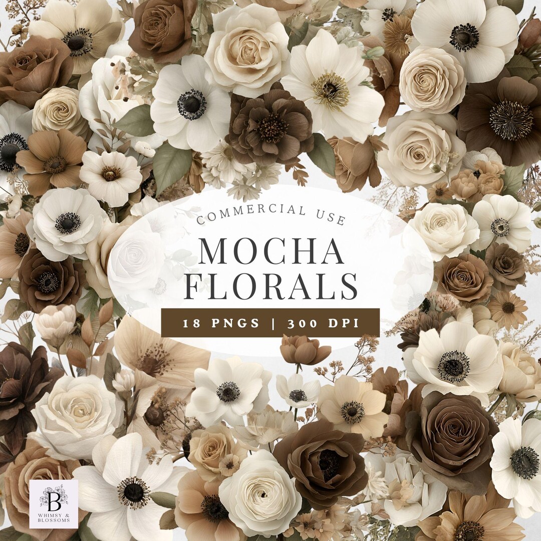 Mocha Flowers Clipart, Watercolor Floral Arrangement, Digital Download ...