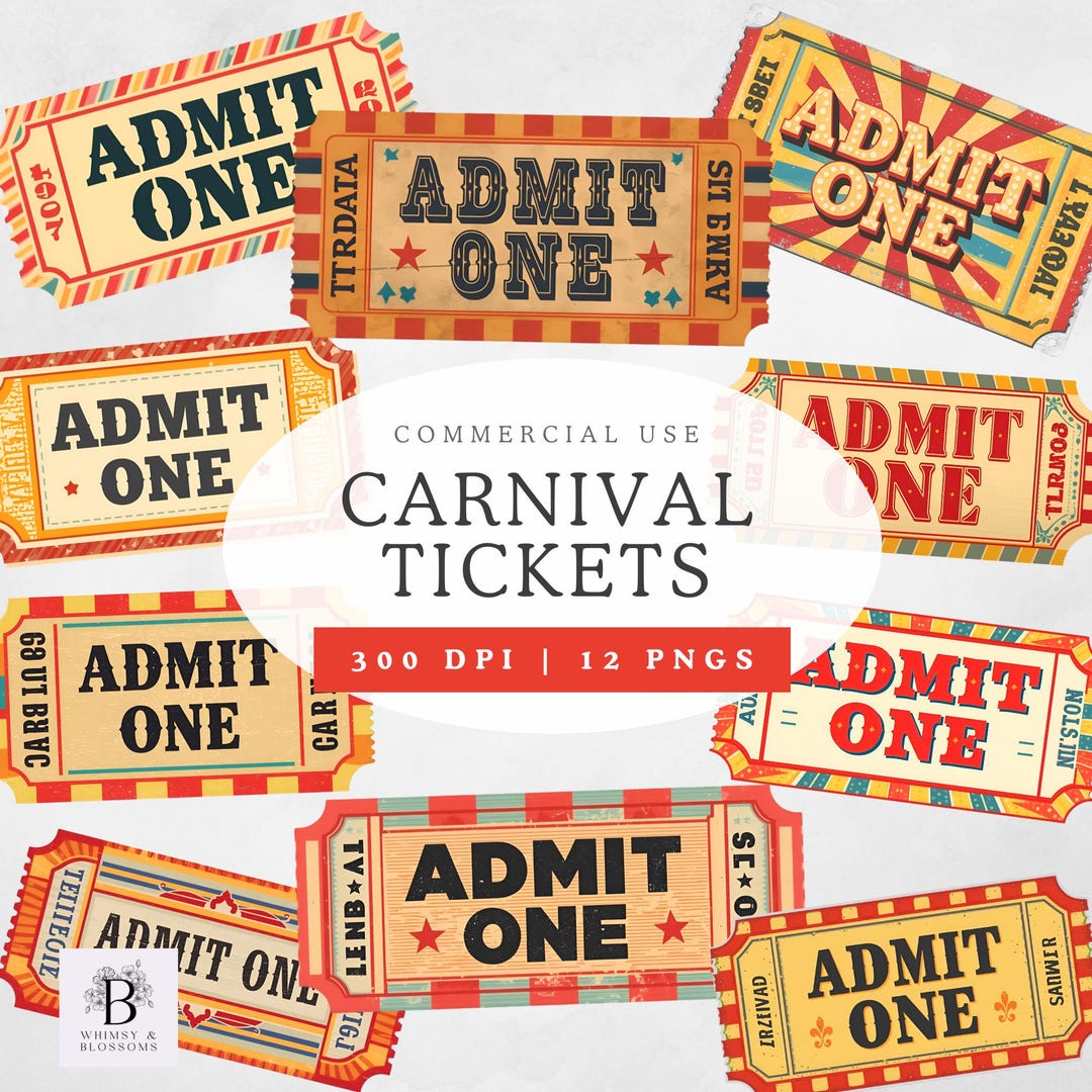 Carnival Ticket Clipart, Vintage Admission Art, Digital Download PNG ...