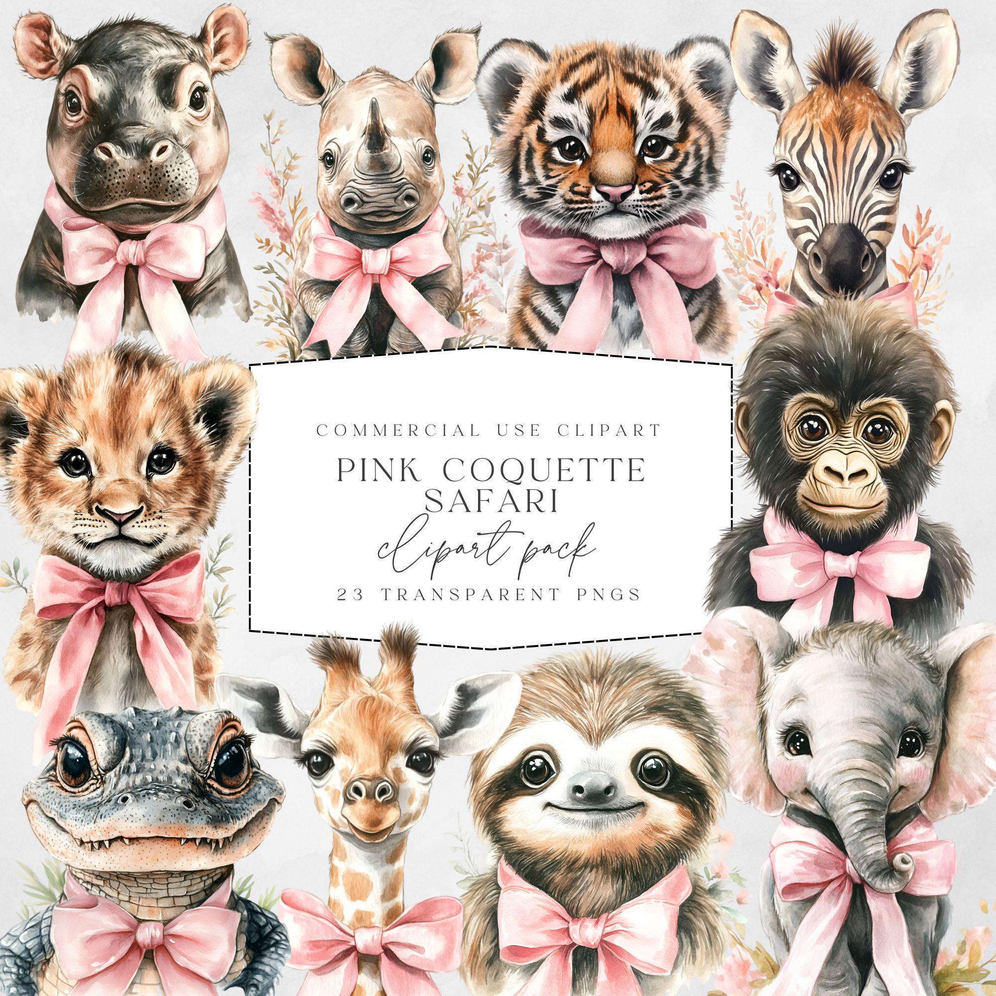 Pink Coquette Safari Animals- Nursery Clipart - Baby Safari Animal ...