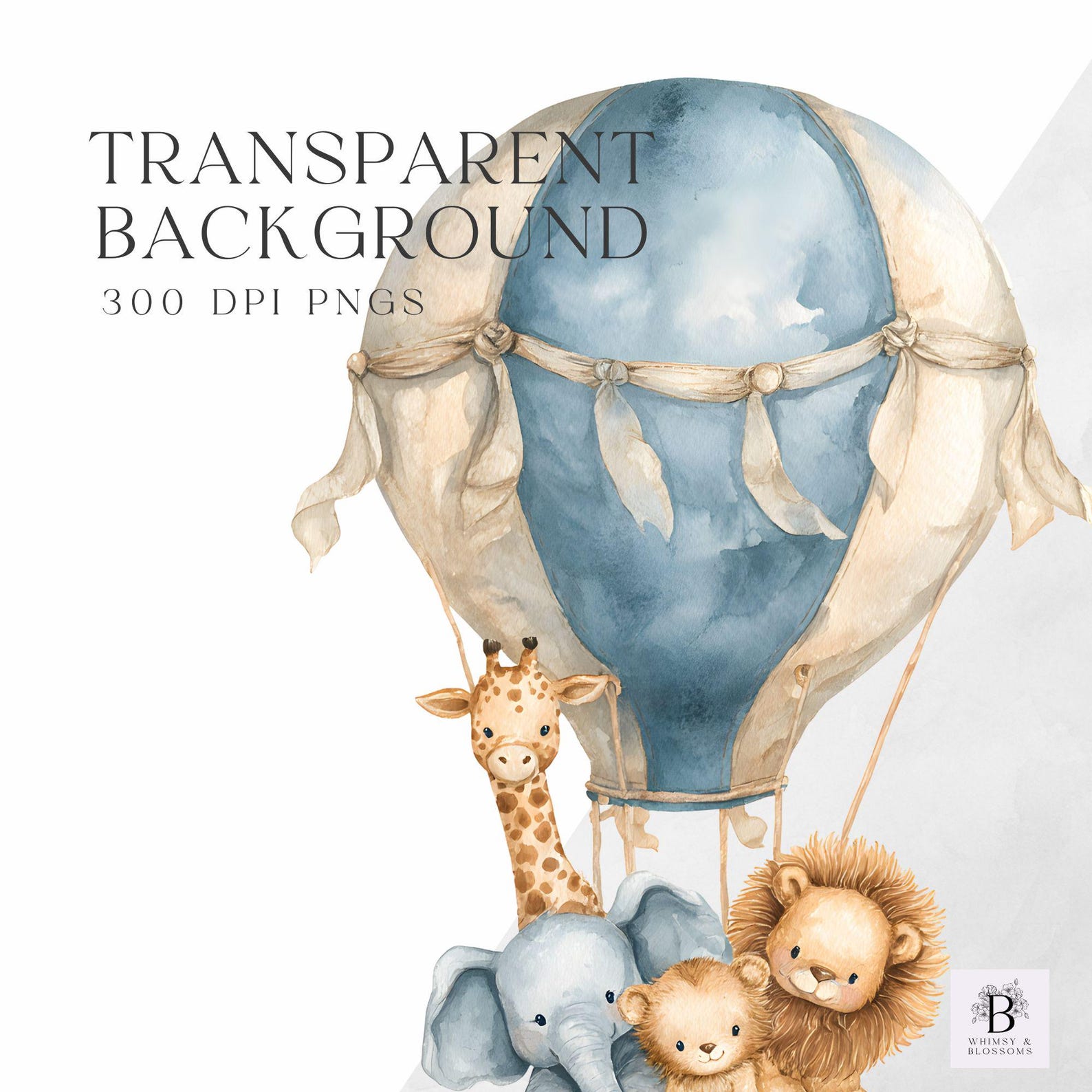 Hot Air Balloon Animals Clipart - Blue - Safari Animals With Balloon ...