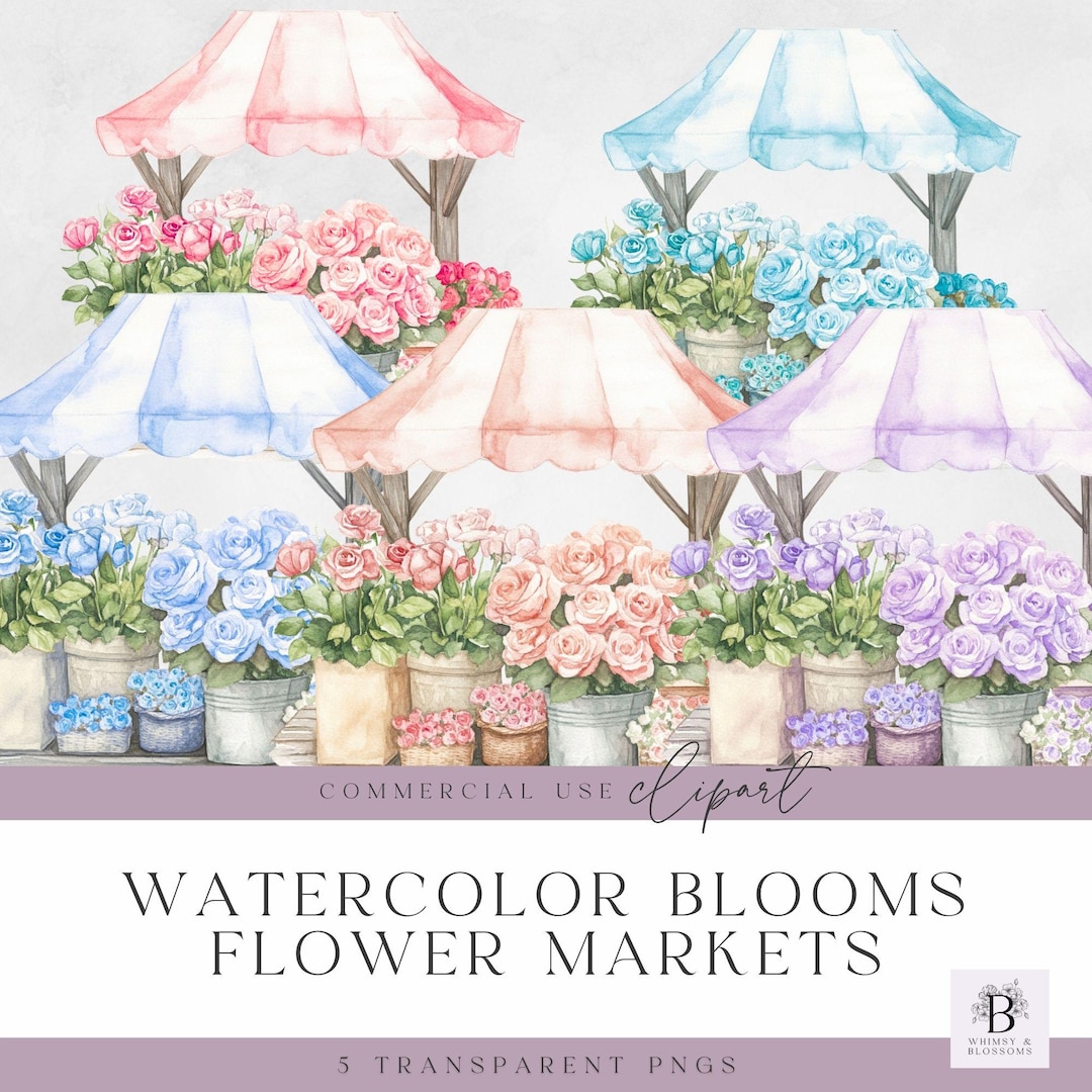 Flower Market Png - Watercolor Blooms Flower Market Clipart - Instant ...
