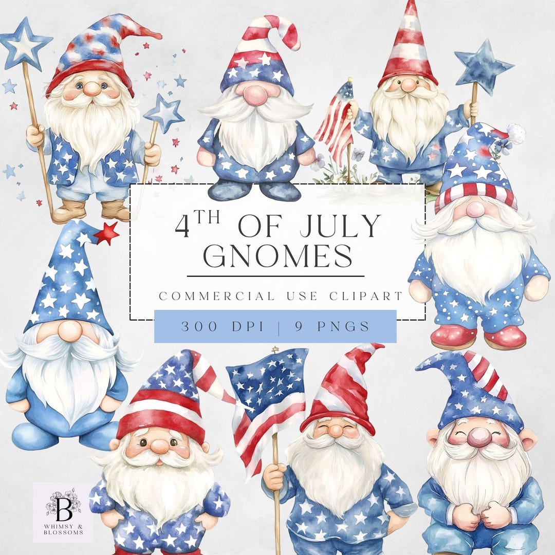 4th of July Gnome Clipart, Cute Patriotic Gnome PNG, Independence Day ...