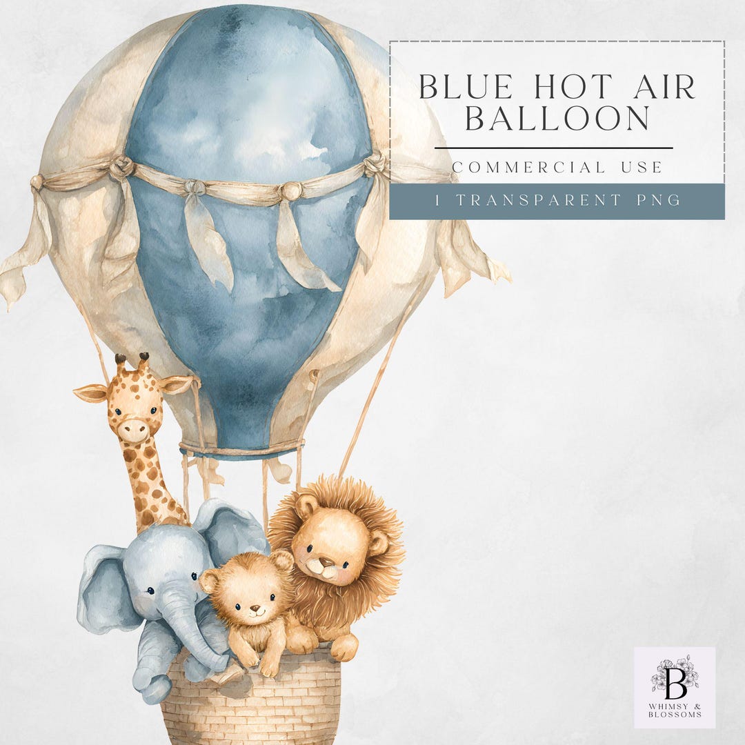 Hot Air Balloon Animals Clipart - Blue - Safari Animals With Balloon ...