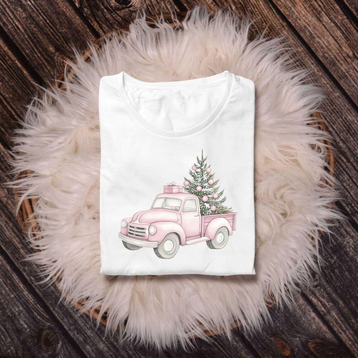 Pink Christmas Truck With Tree- Pink Christmas Clipart - High Quality ...