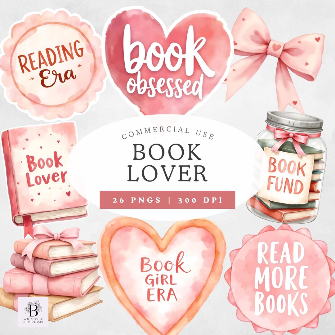 Book Lover Clipart Bundle, Book Obsessed PNG, Book Girl Era Clipart ...