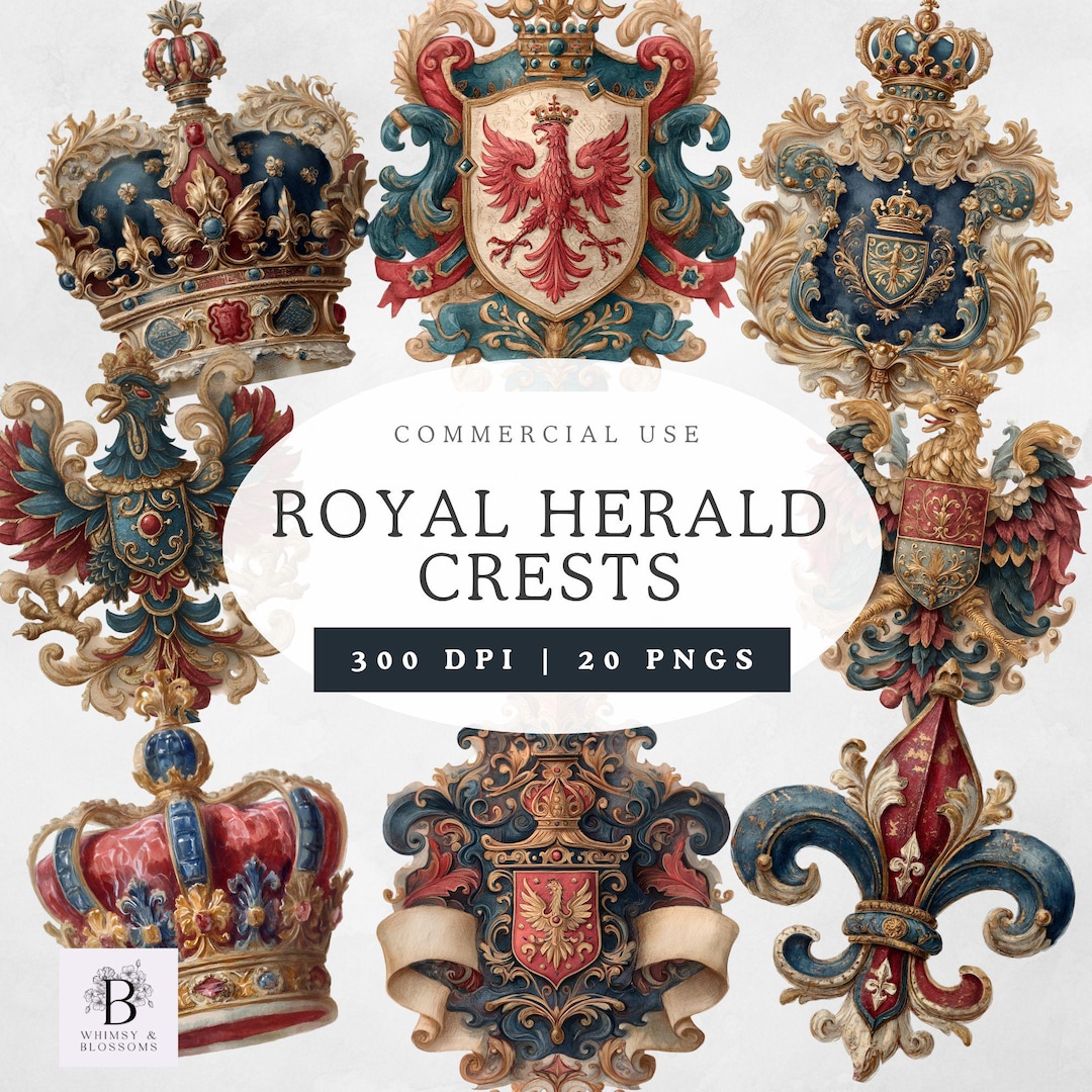 Royal Herald Crests Clipart | Medieval Coat of Arms Pngs | Vintage ...