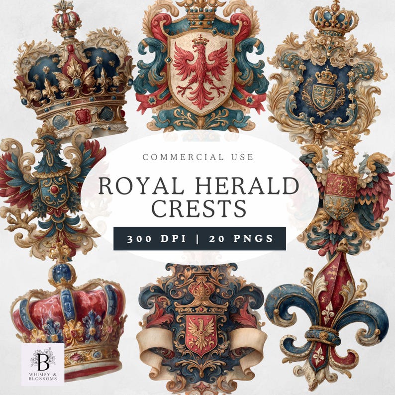 Royal Herald Crests Clipart | Medieval Coat of Arms Pngs | Vintage ...