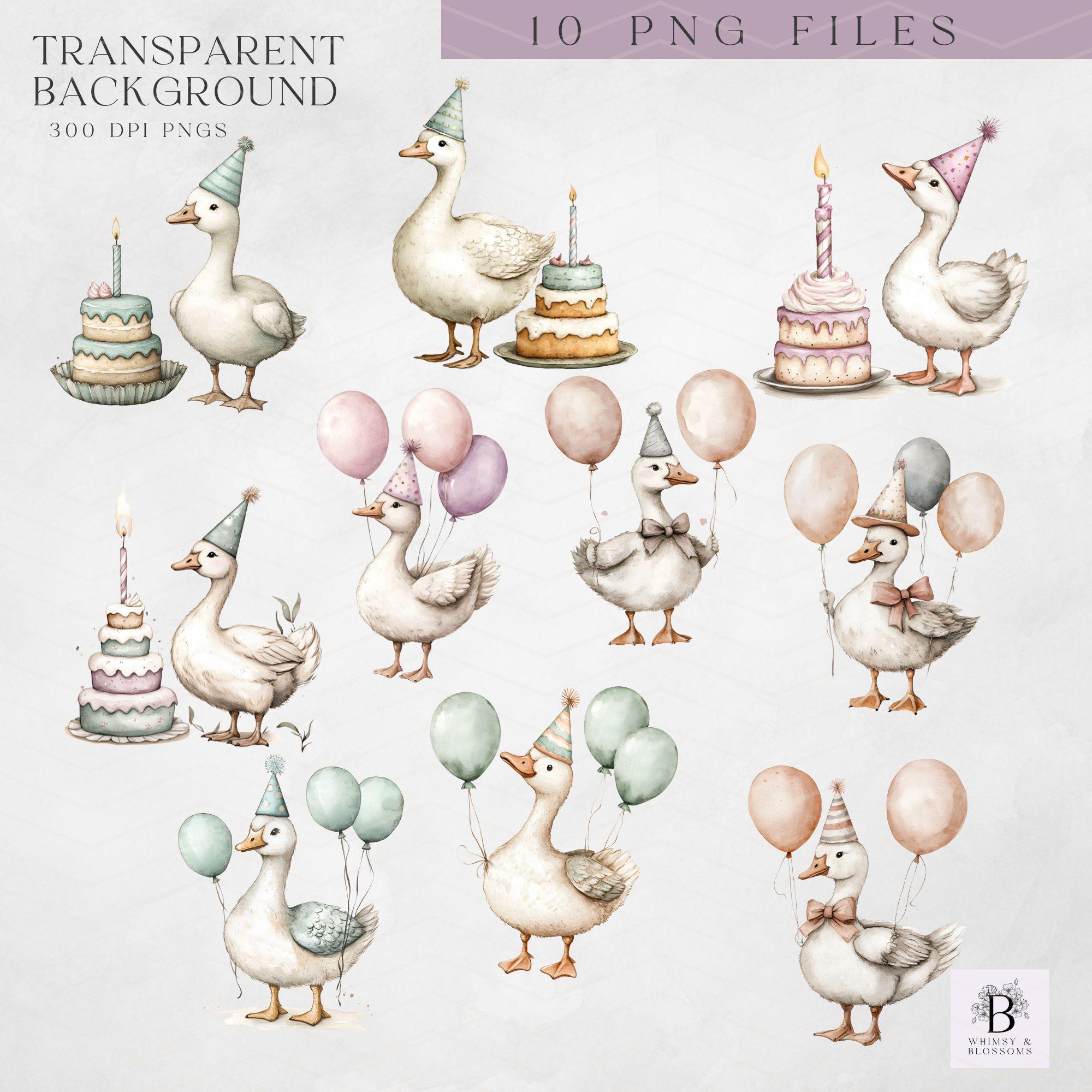 Silly Goose Birthday Clipart Pack - Vintage Goose PNG - Birthday ...