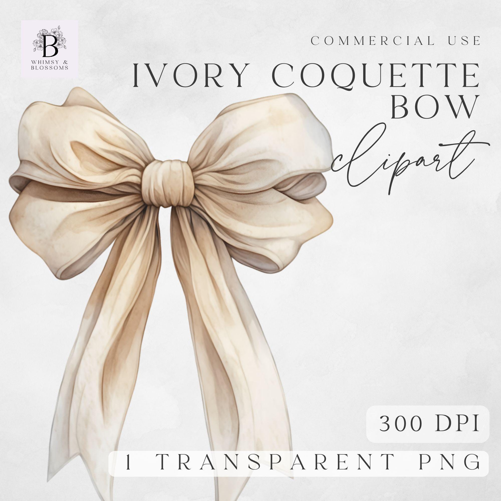 Watercolor Ivory Bow Clipart Png - Cream Coquette Bow Clipart - off ...