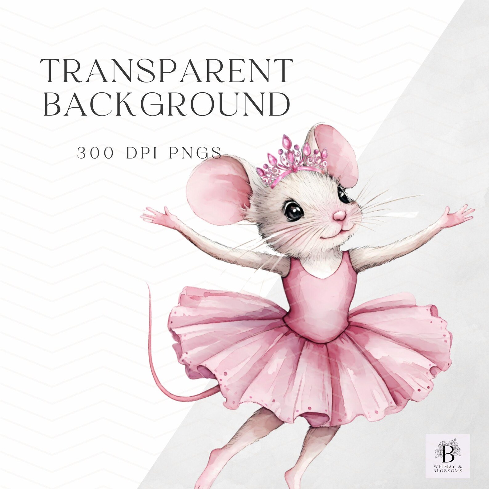 Pink Ballet Mouse Clipart - Ballerina Mouse PNG - Watercolor Ballet ...
