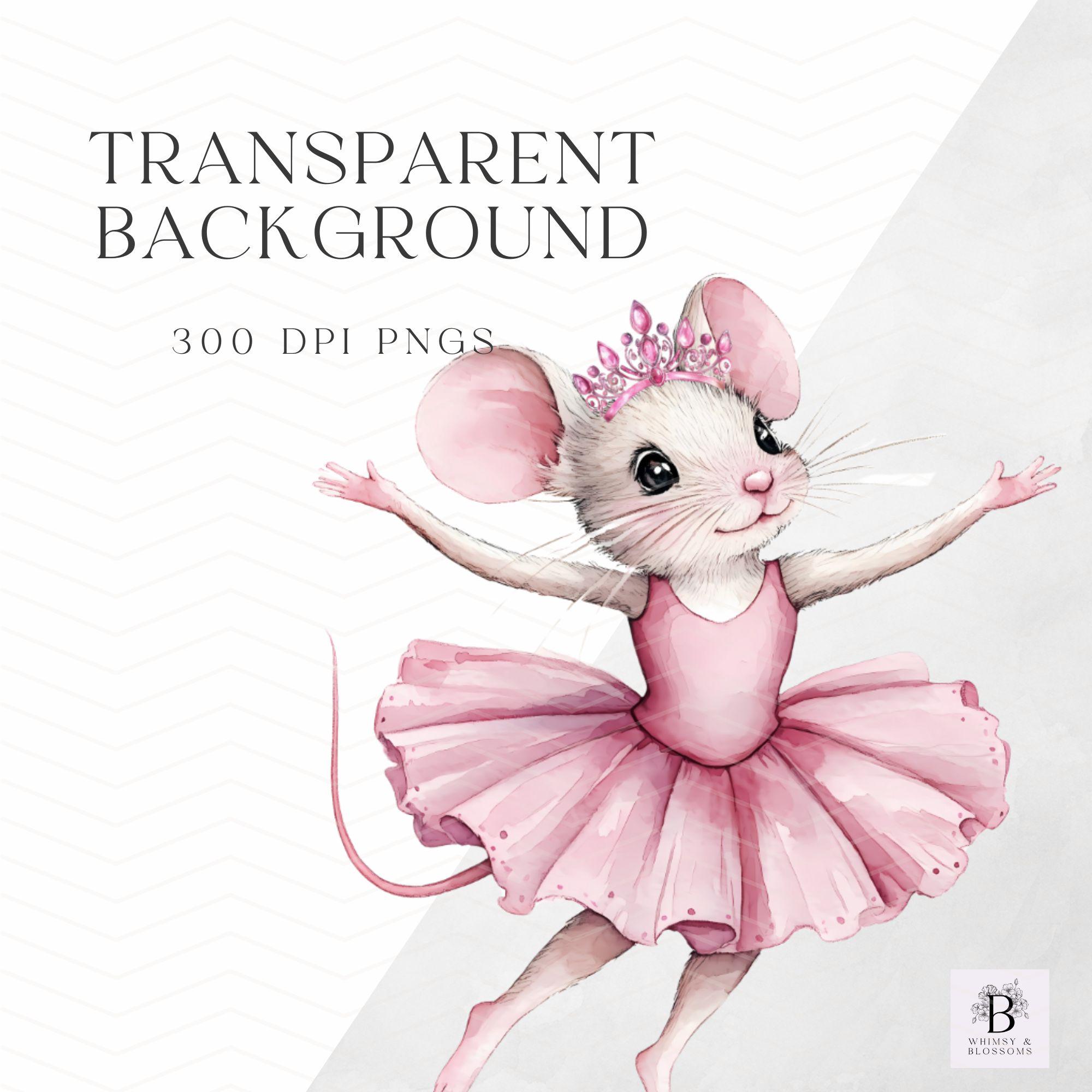 Pink Ballet Mouse Clipart - Ballerina Mouse PNG - Watercolor Ballet ...