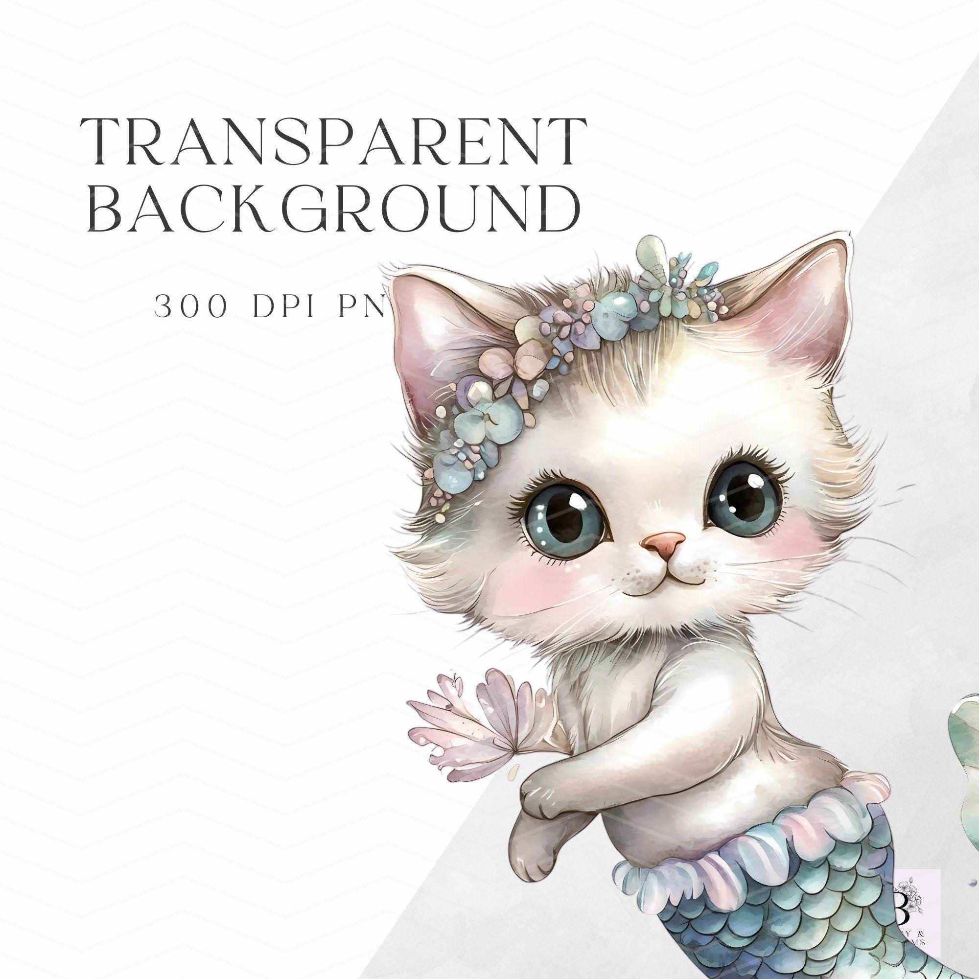 Mermaid Cat Png - Watercolor Purrmaid Design - Cute Cat PNG - Digital ...