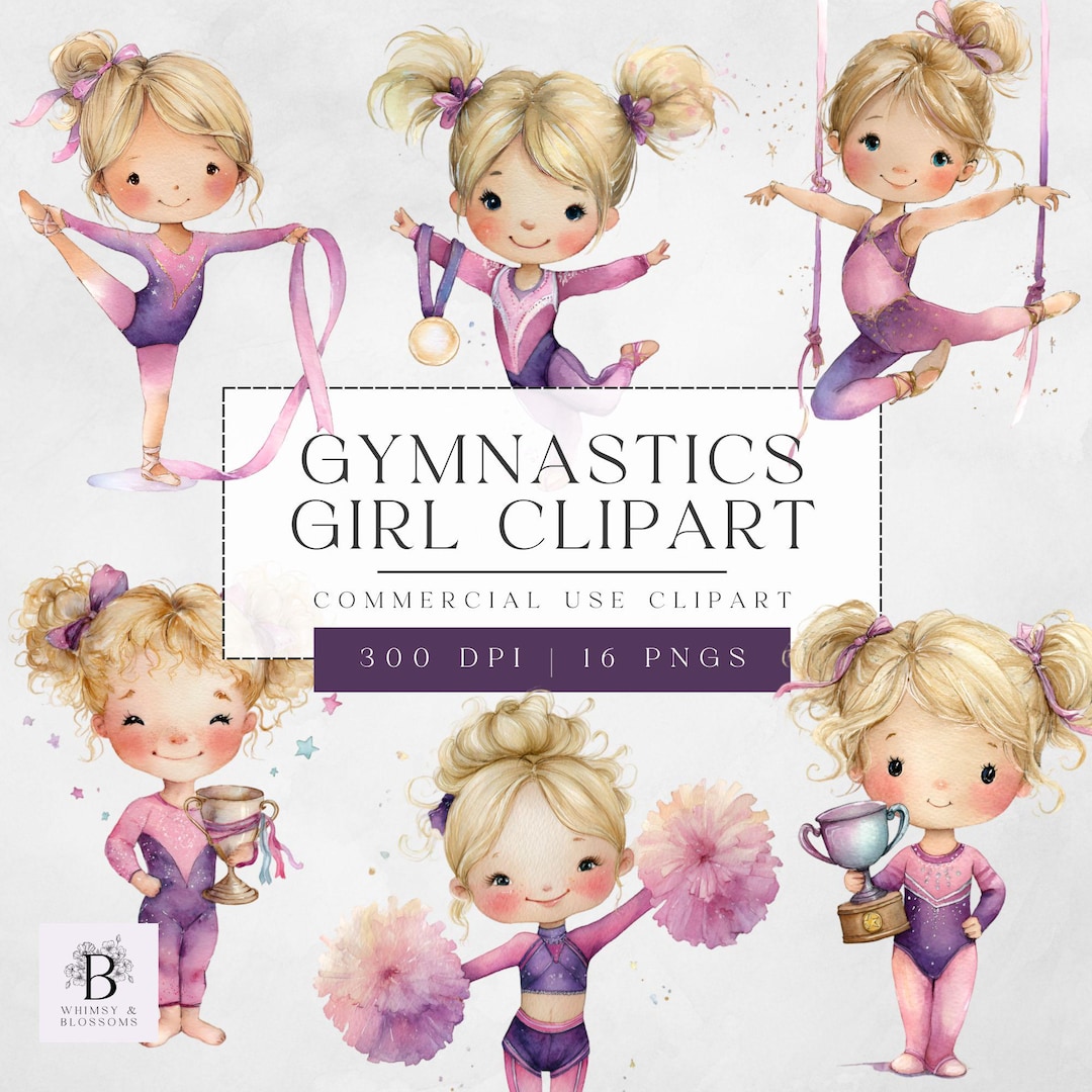 Gymnastics Girls Clipart, Digital Download PNG, Cute Gymnast Art ...