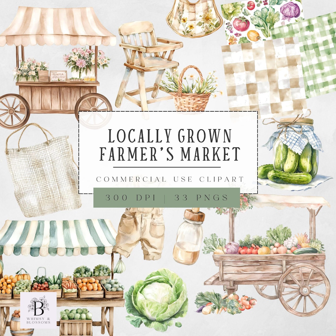 Baby Farmers Market Clipart, Locally Grown PNG, Watercolor Graphics ...