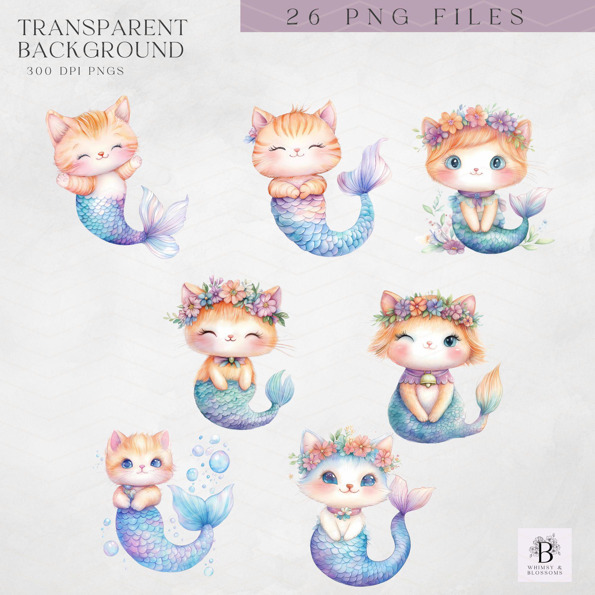 Mermaid Cat Clipart - Cute Kitty Clipart - Purrmaid Digital Download ...
