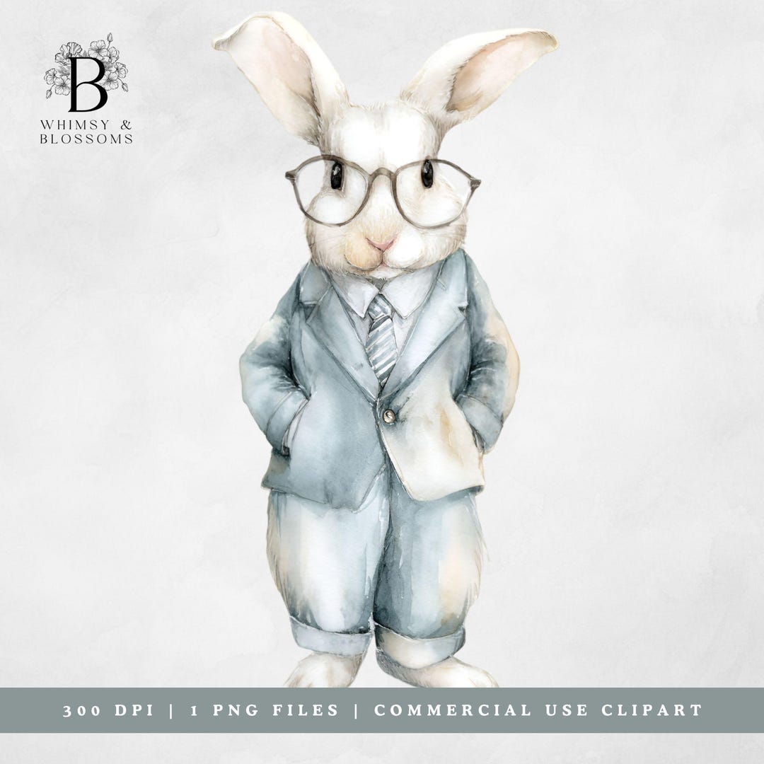 Dressed Bunny Clipart PNG, Watercolor Easter Bunny in Suit, Dapper ...