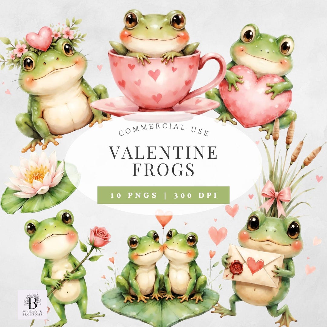 Valentine Frogs Clipart | Cute Frog Pngs | Watercolor Valentine Frogs ...