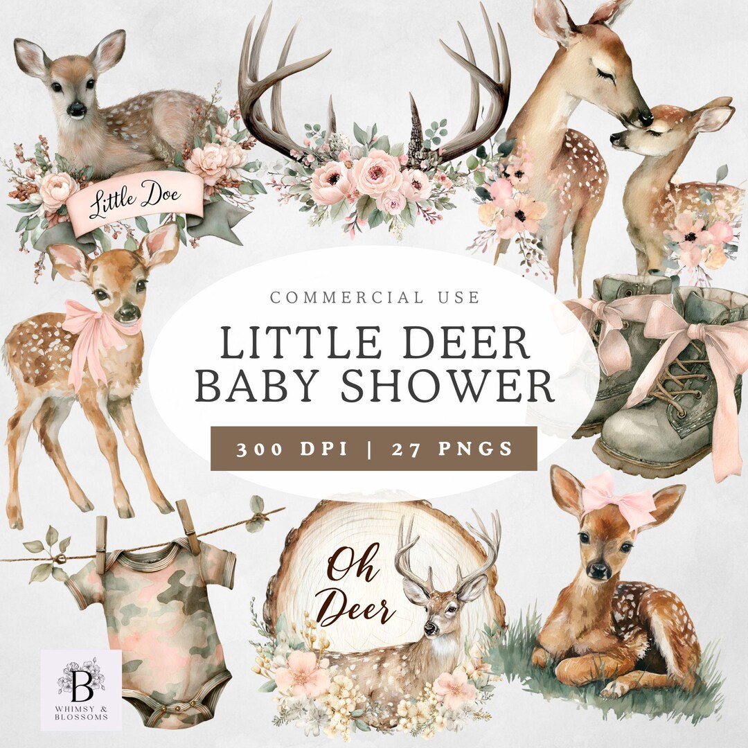 Baby Deer Clipart Clipart Set | Little Deer Baby Shower | Whimsical ...