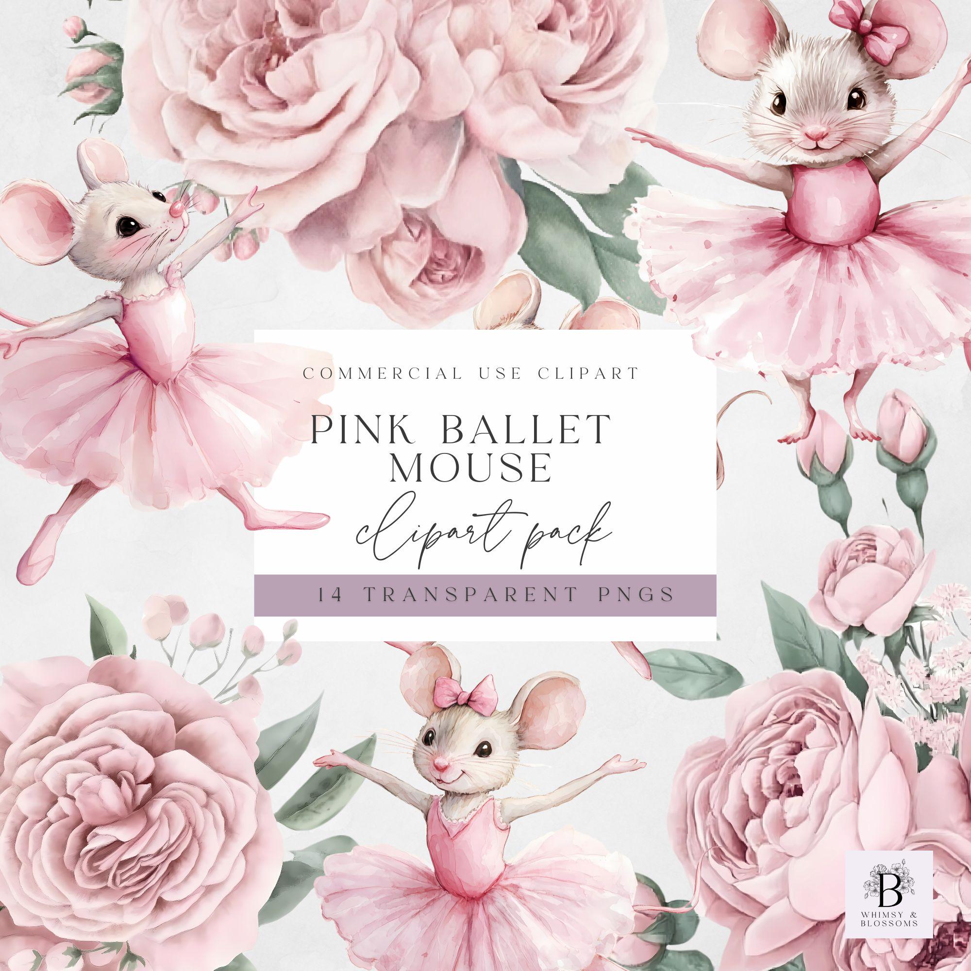 Pink Ballet Mouse Clipart - Ballerina Mouse PNG - Watercolor Ballet ...